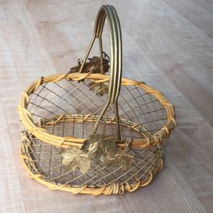 Accents | Gold Metal And Wicker Basket | Poshmark